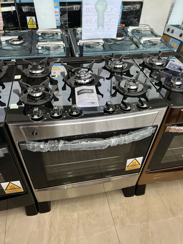 FOGÃO 5 BOCAS SILVER INOX MESA DE VIDRO REALCE - ROCHA MAGAZINE