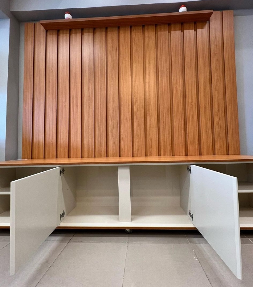 Rack Com Painel Ripado Brise TV 75 Polegadas 260cm Thor 2.60 Cedro/Off White - Lidecor Móveis ...