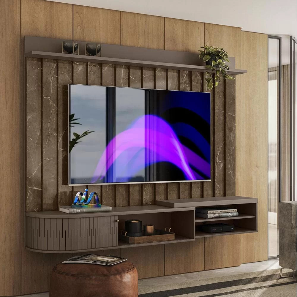 Painel Ripado Suspenso Para TV Até 75 Polegadas Imperial/Sépia Ímola ...