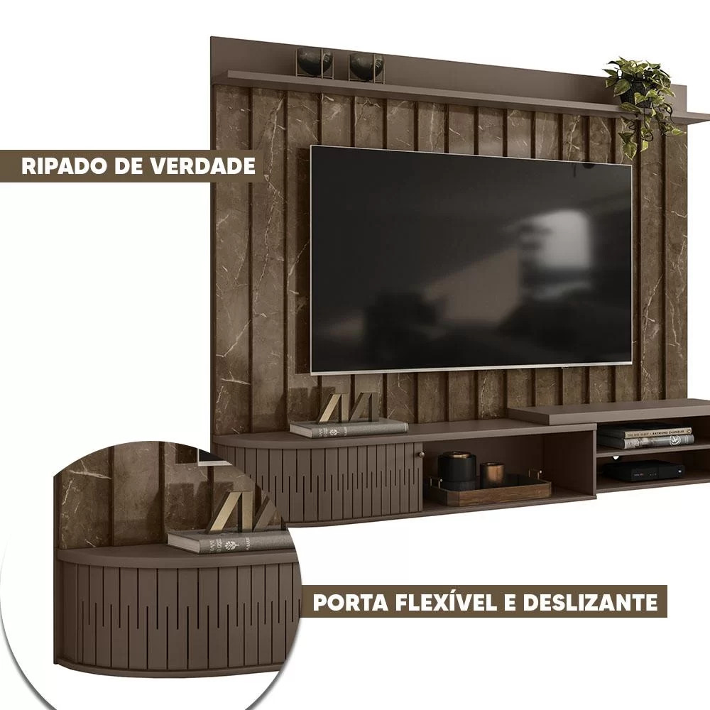 Painel Ripado Suspenso Para TV Até 75 Polegadas Imperial/Sépia Ímola ...