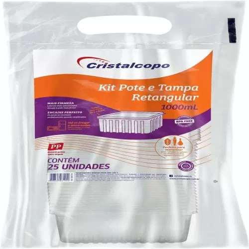 kit pote tampa cristalcopo retangular 25un 1000ml - ChocoArt