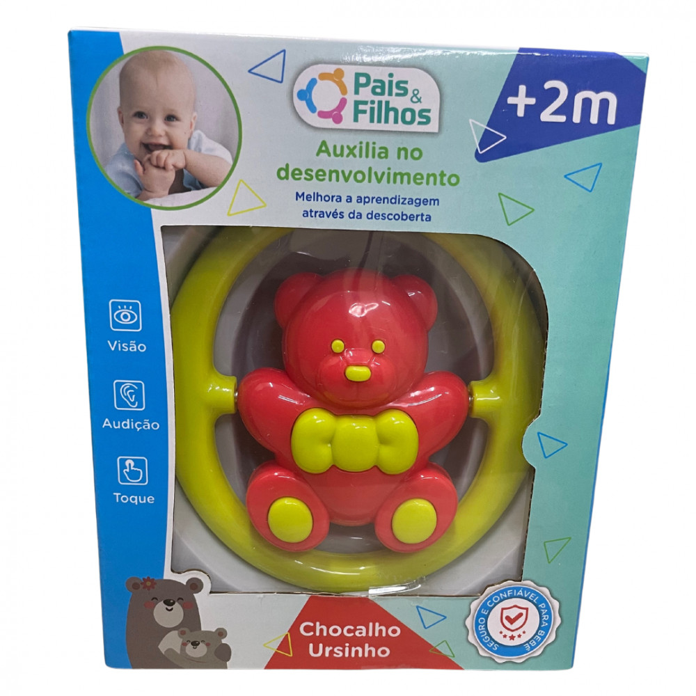 Chocalho Ursinho - Pais e Filhos REF: Vermelho c/ Amarelo - SATO ATACADO