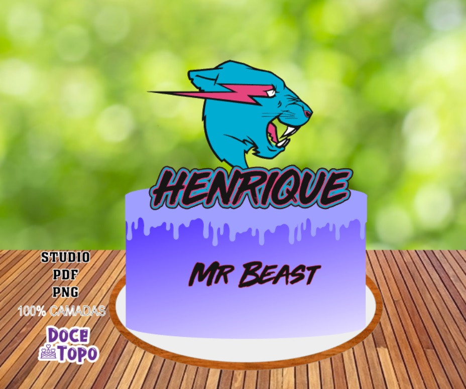 Topo de Bolo MR BEAST Studio/PDF/PNG - Doce Topo
