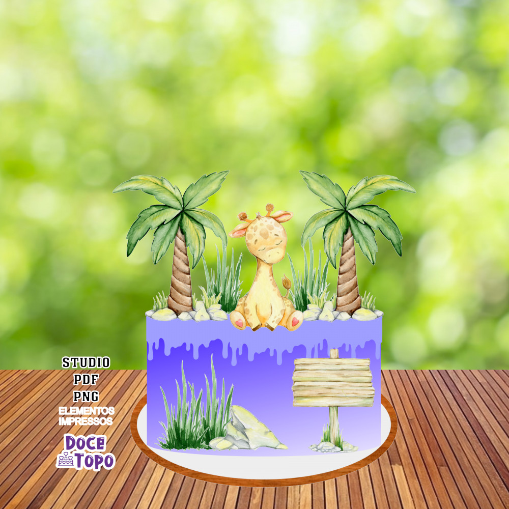 Topo de Bolo Girafinha 01 Studio/PDF/PNG - Doce Topo
