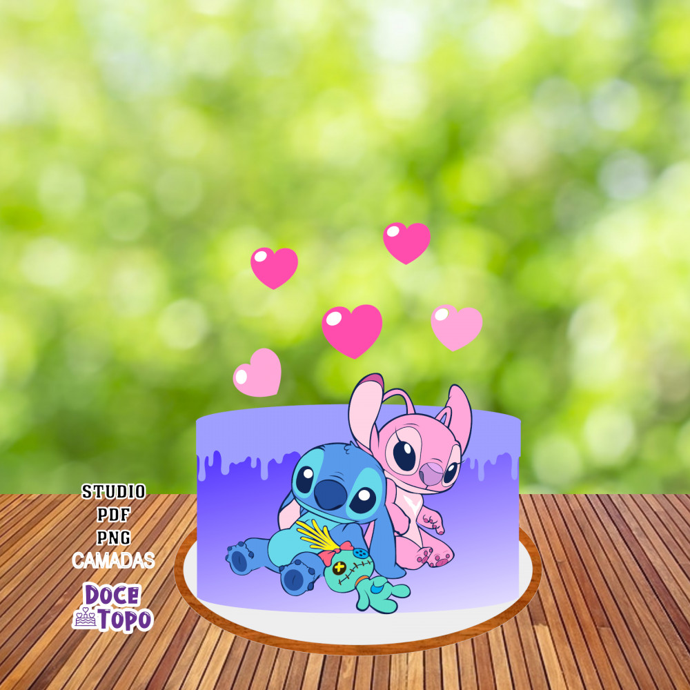 Topo de Bolo Stitch e Angel 01 Studio/PDF/PNG - Doce Topo