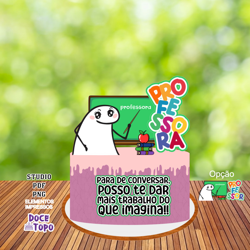 Topo de Bolo Flork Professor(a) Studio/PDF/PNG - Doce Topo