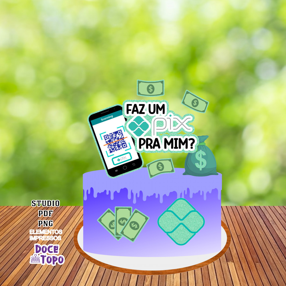 Topo de Bolo PIX 01 Studio/PDF/PNG - Doce Topo