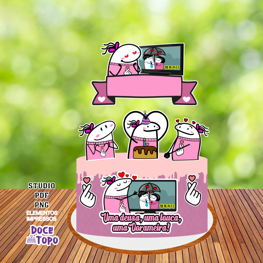 Topo de Bolo Flork Dorameira Studio/PDF/PNG - Doce Topo