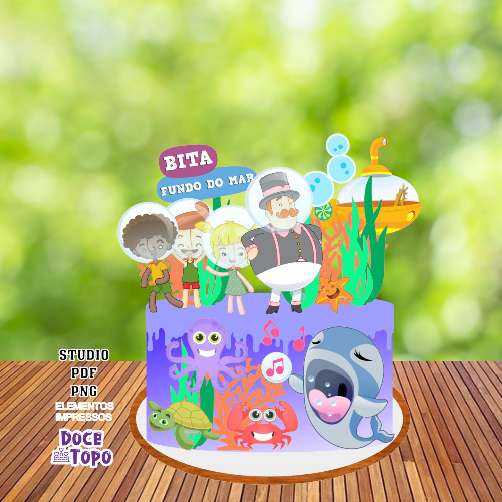 Topo de Bolo Mundo Bita Fundo do Mar Studio/PDF/PNG - Doce Topo