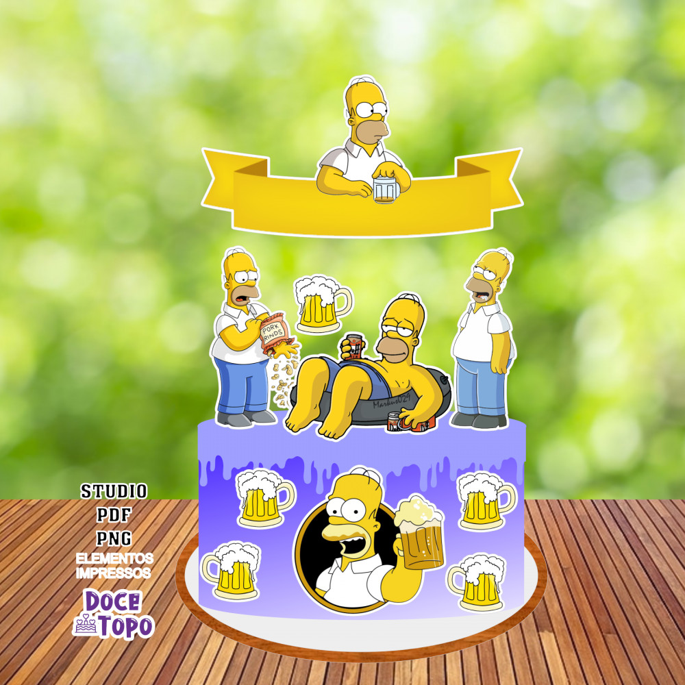 Topo de Bolo Homer Simpson 01 Studio/PDF/PNG - Doce Topo
