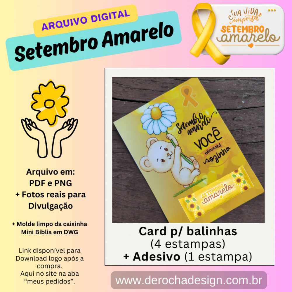 Arquivo digital - Card Balinha + Adesivo Setembro Amarelo - De Rocha