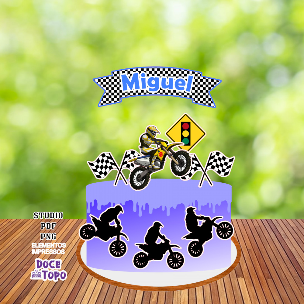 Topo de Bolo Motocross 01 Studio/PDF/PNG - Doce Topo