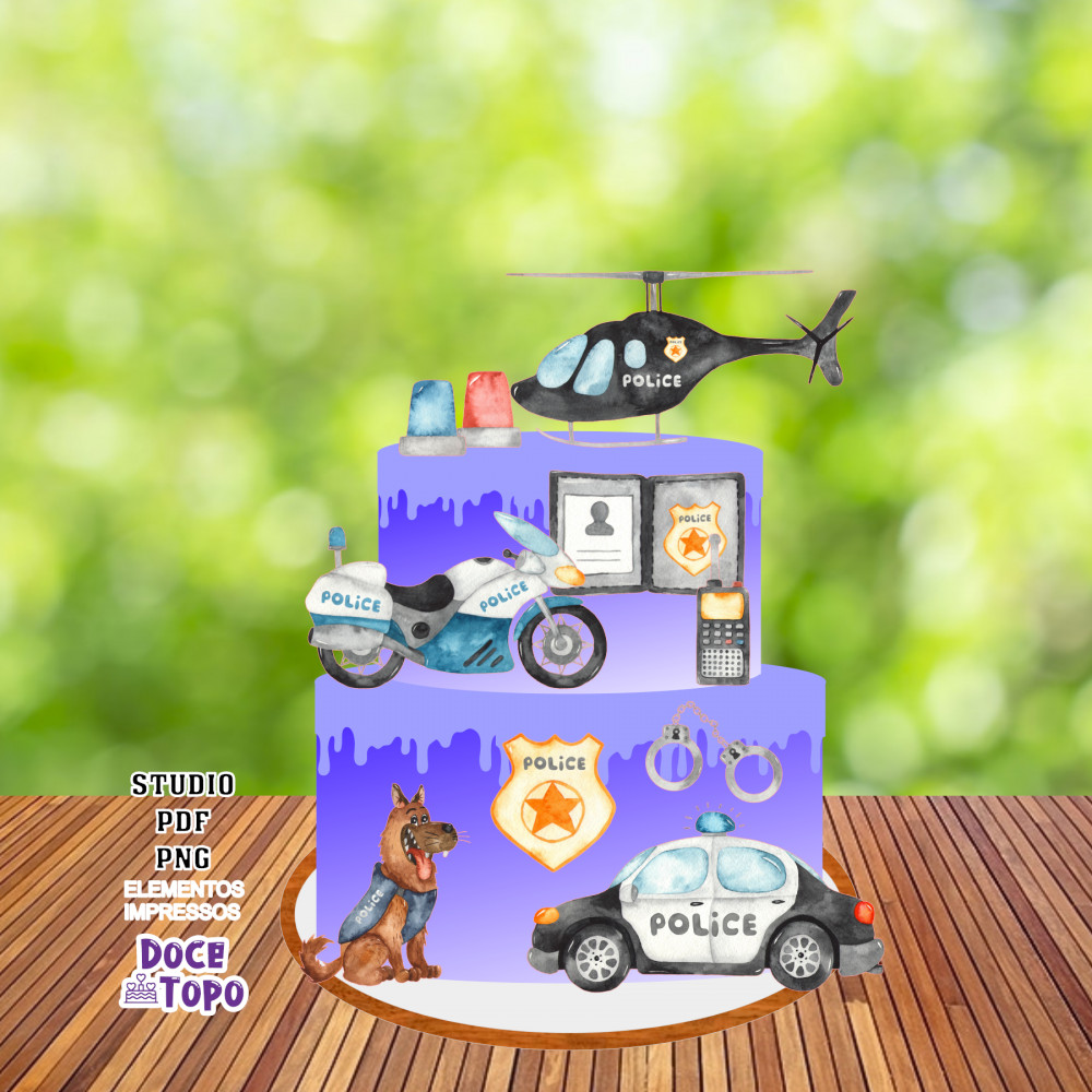 Topo de Bolo Policial 01 Studio/PDF/PNG - Doce Topo