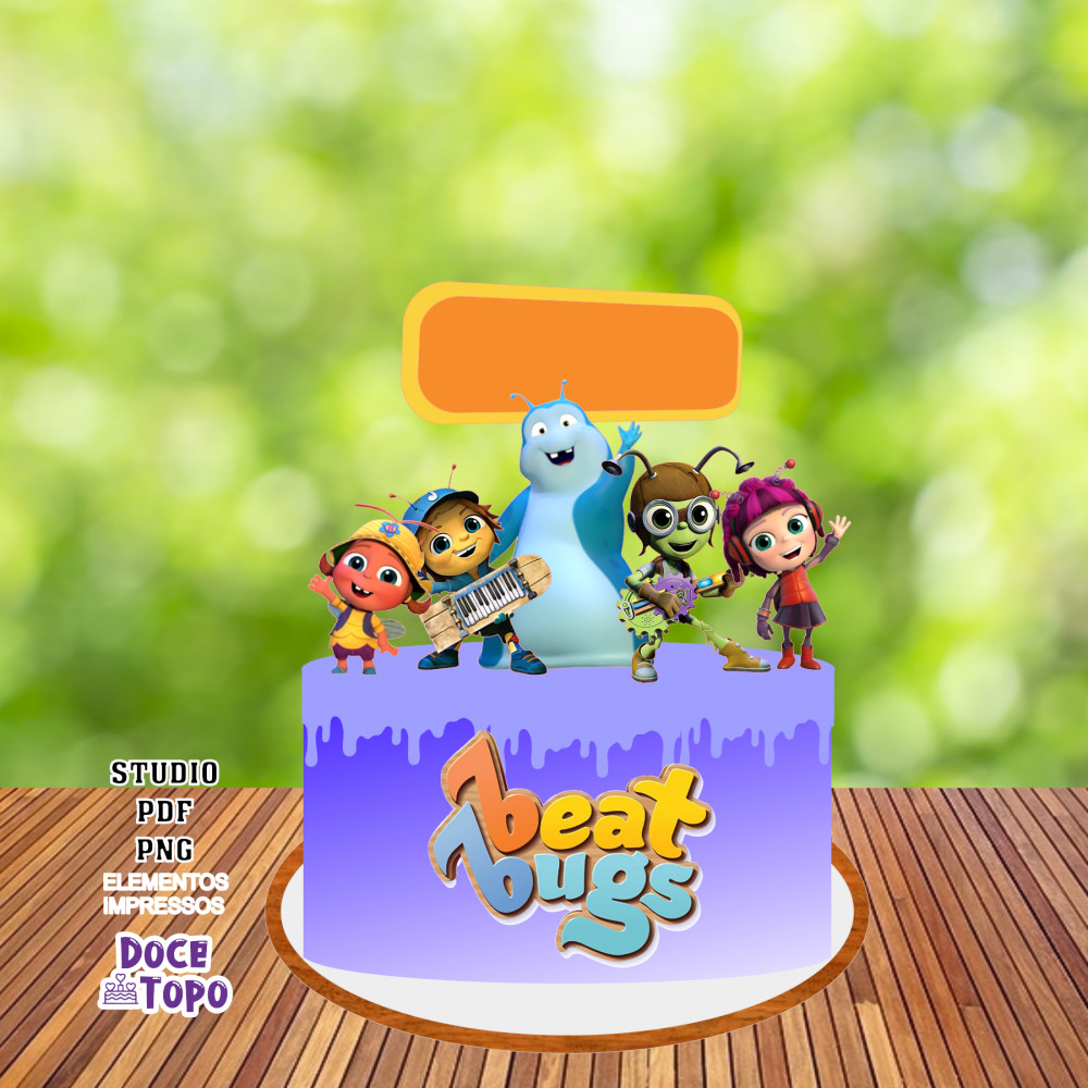 Topo de Bolo Beat Bugs 01 Studio/PDF/PNG - Doce Topo
