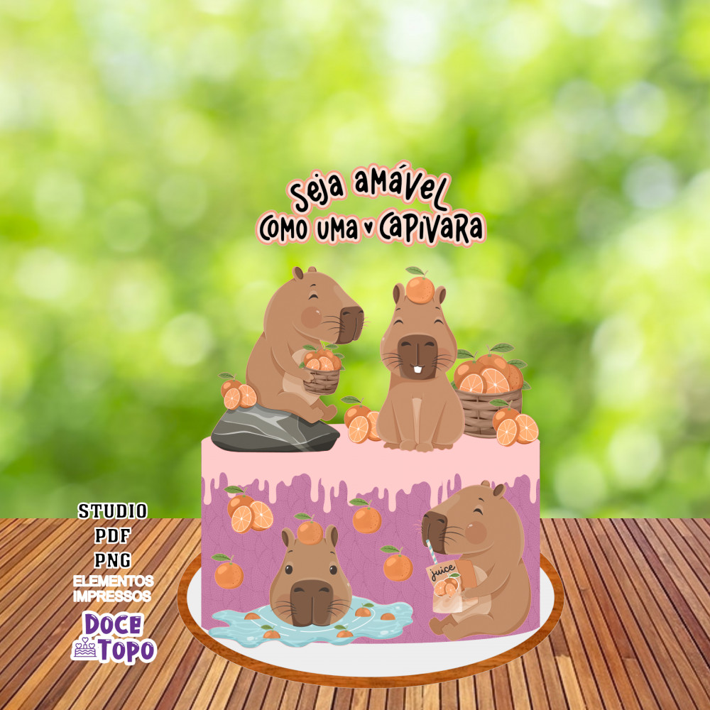 Topo de Bolo Capivara 01 Studio/PDF/PNG - Doce Topo