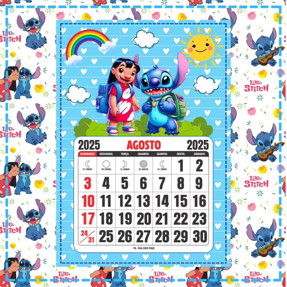 CALENDÁRIO 2025 - LILO E STITCH NA ESCOLA - Professora Jocianne