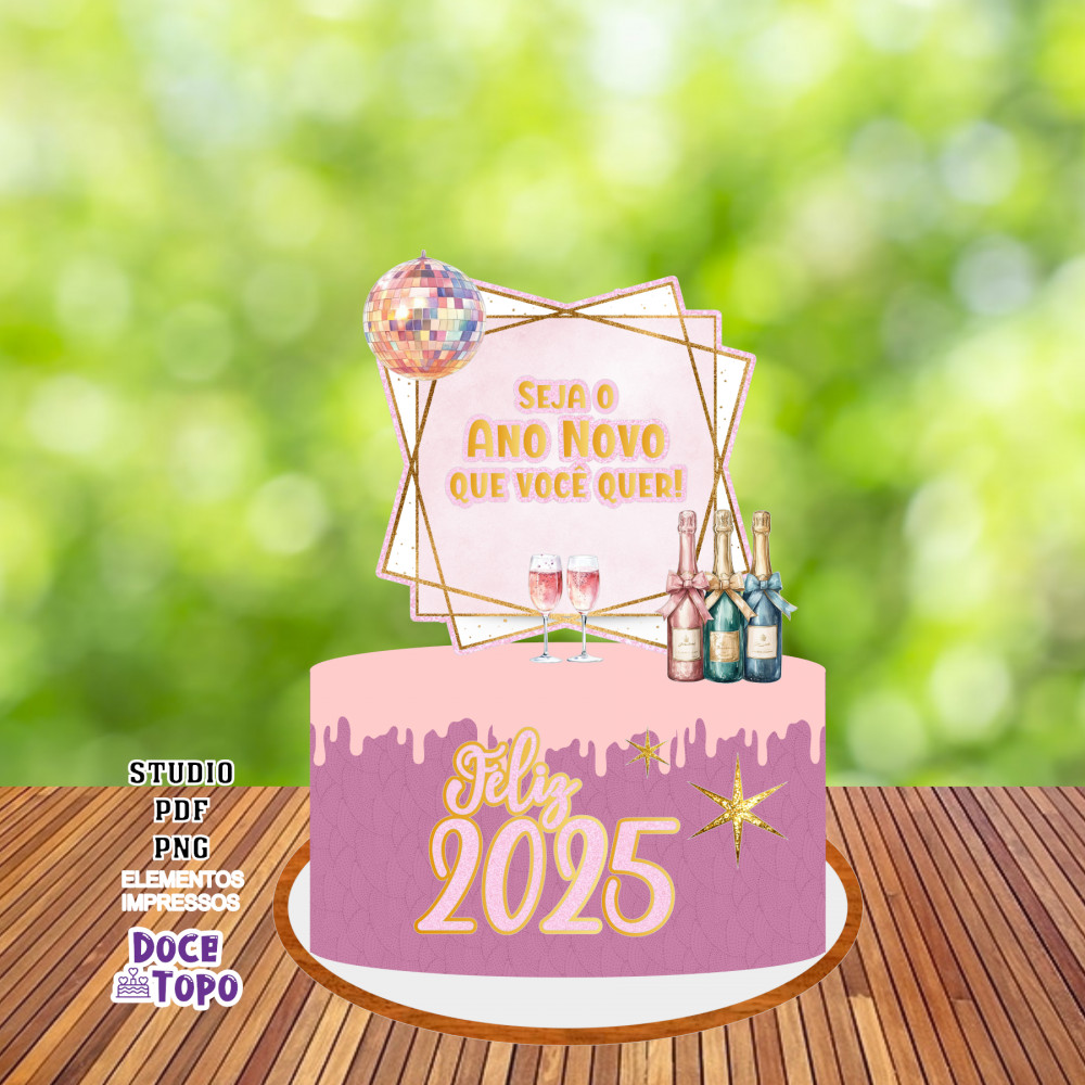 Topo de Bolo Ano Novo 05 Studio/PDF/PNG - Doce Topo