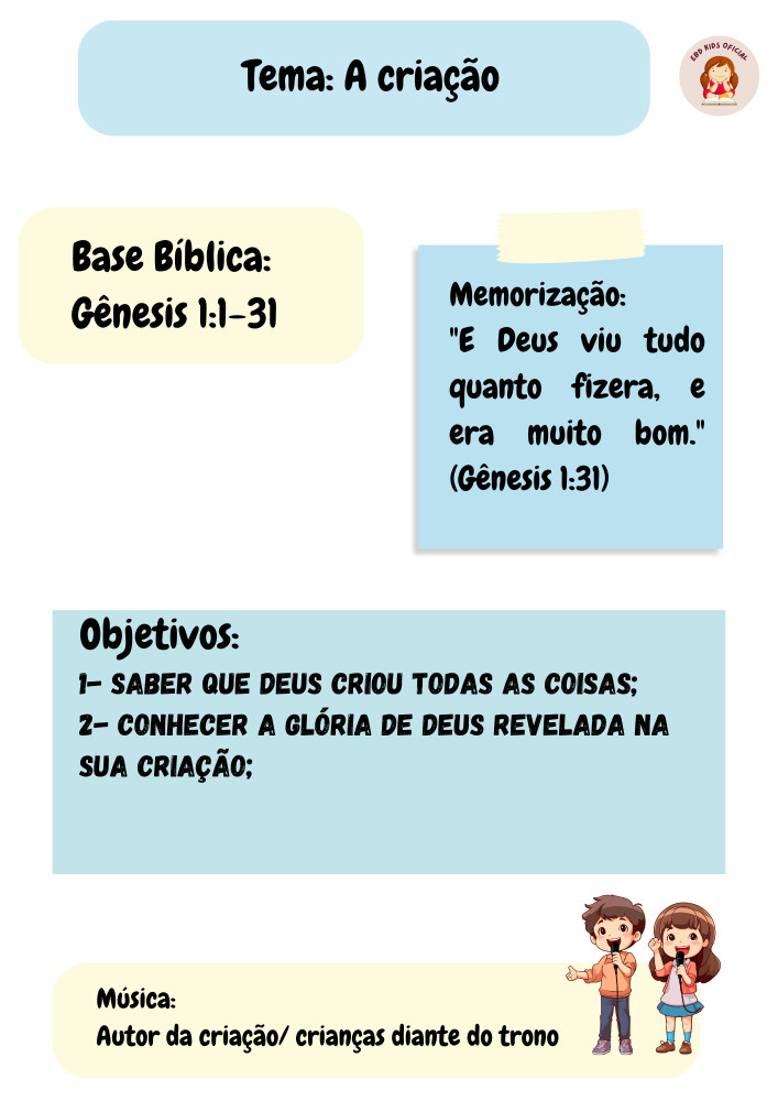 Planejamento EBD KIDS 2025 - Ministério infantil