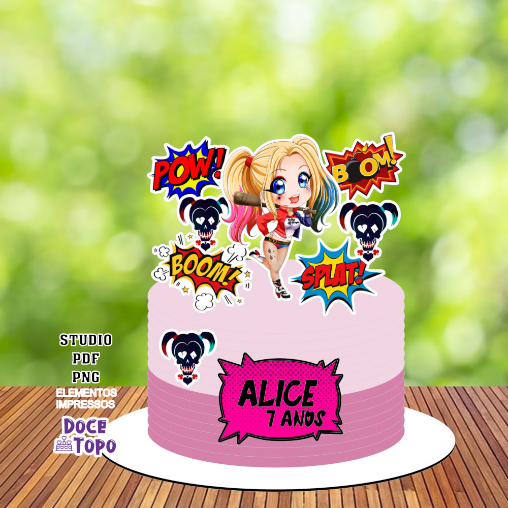 Topo de Bolo Arlequina 01 Studio/PDF/PNG - Doce Topo