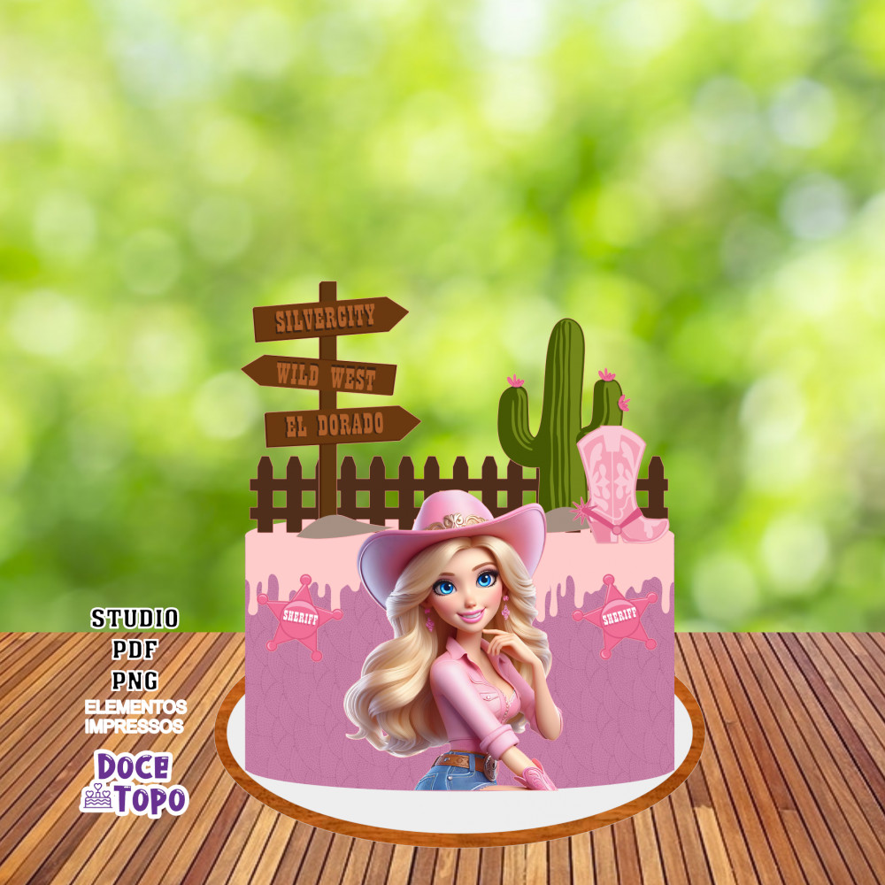 Topo de Bolo Barbie Boiadeira 01 Studio/PDF/PNG - Doce Topo