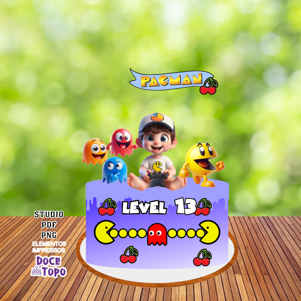 Topo de Bolo Pacman 01 Studio/PDF/PNG - Doce Topo