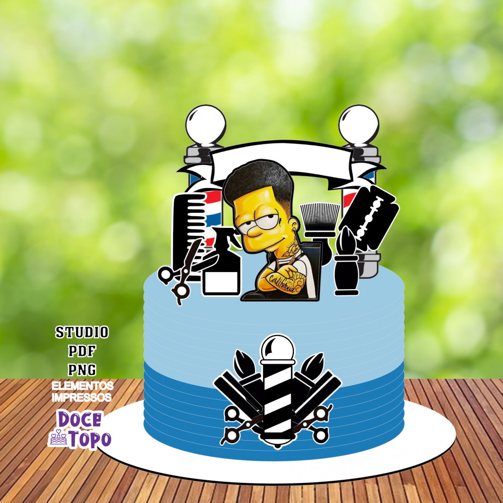 Topo de Bolo Barbearia Bart Simpson Studio/PDF/PNG - Doce Topo
