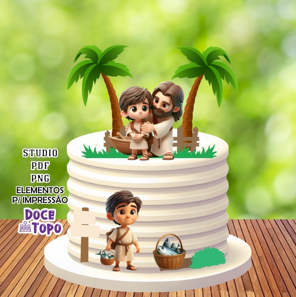 Topo de Bolo Pedro Discípulo de Jesus Studio/PDF/PNG - Doce Topo