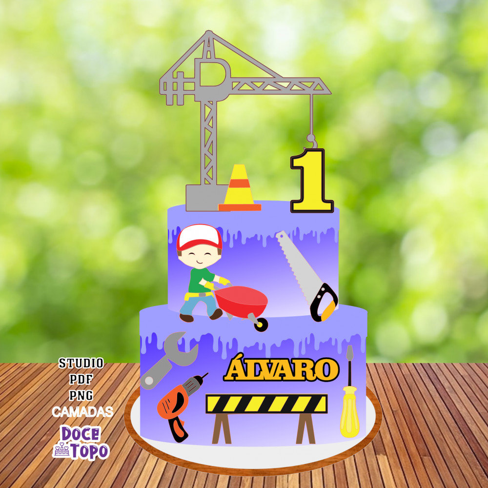 Topo de Bolo Construtor 01 Studio/PDF/PNG - Doce Topo