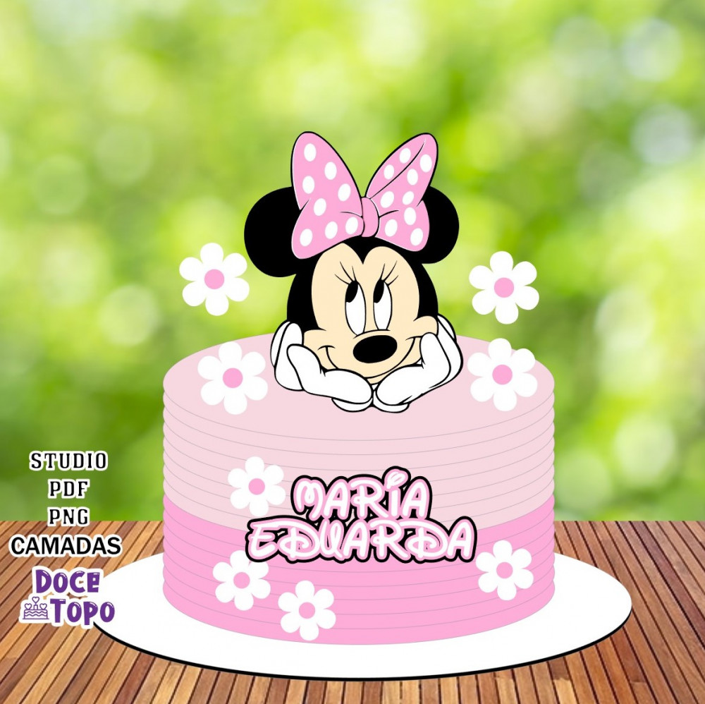 Topo de Bolo Minnie Rosa Studio/PDF/PNG - Doce Topo