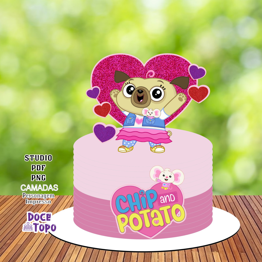 Topo de Bolo Chip e Potato 02 Studio/PDF/PNG - Doce Topo