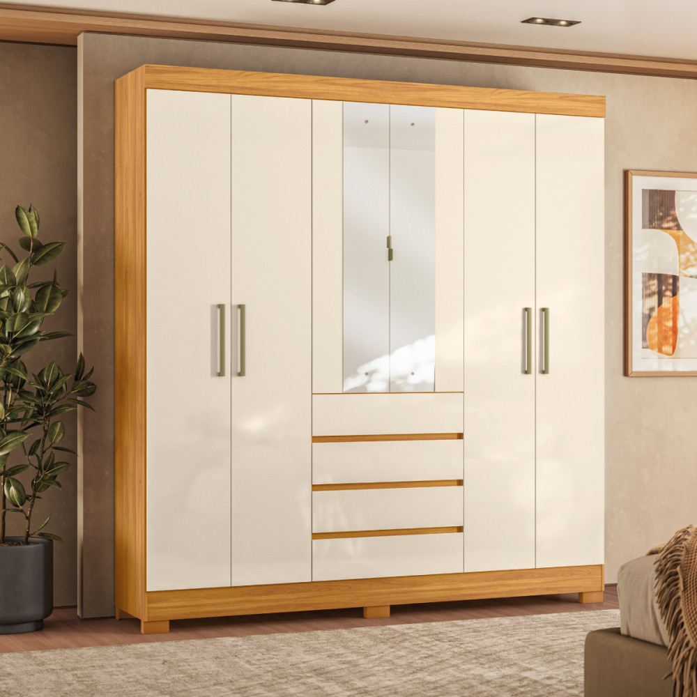 GUARDA ROUPA CASAL 6 PORTAS 4 GAVETAS 100% MDF DEMOBILE - ROCHA MAGAZINE