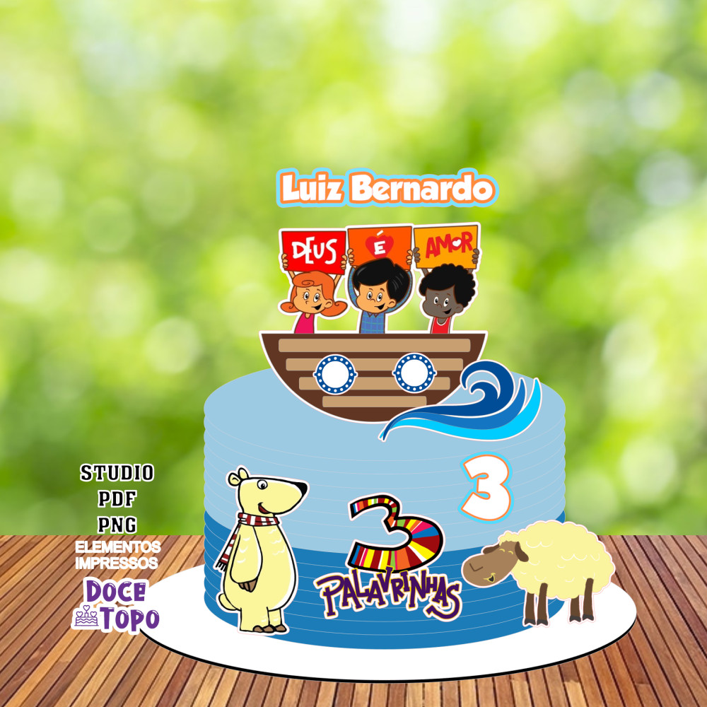 Topo de Bolo 3 Palavrinhas 03 Studio/PDF/PNG - Doce Topo