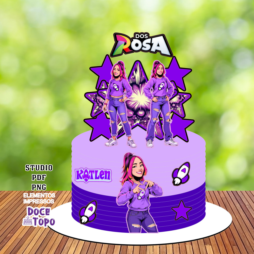Topo de Bolo Katlen dos Rosas 02 Studio/PDF/PNG - Doce Topo