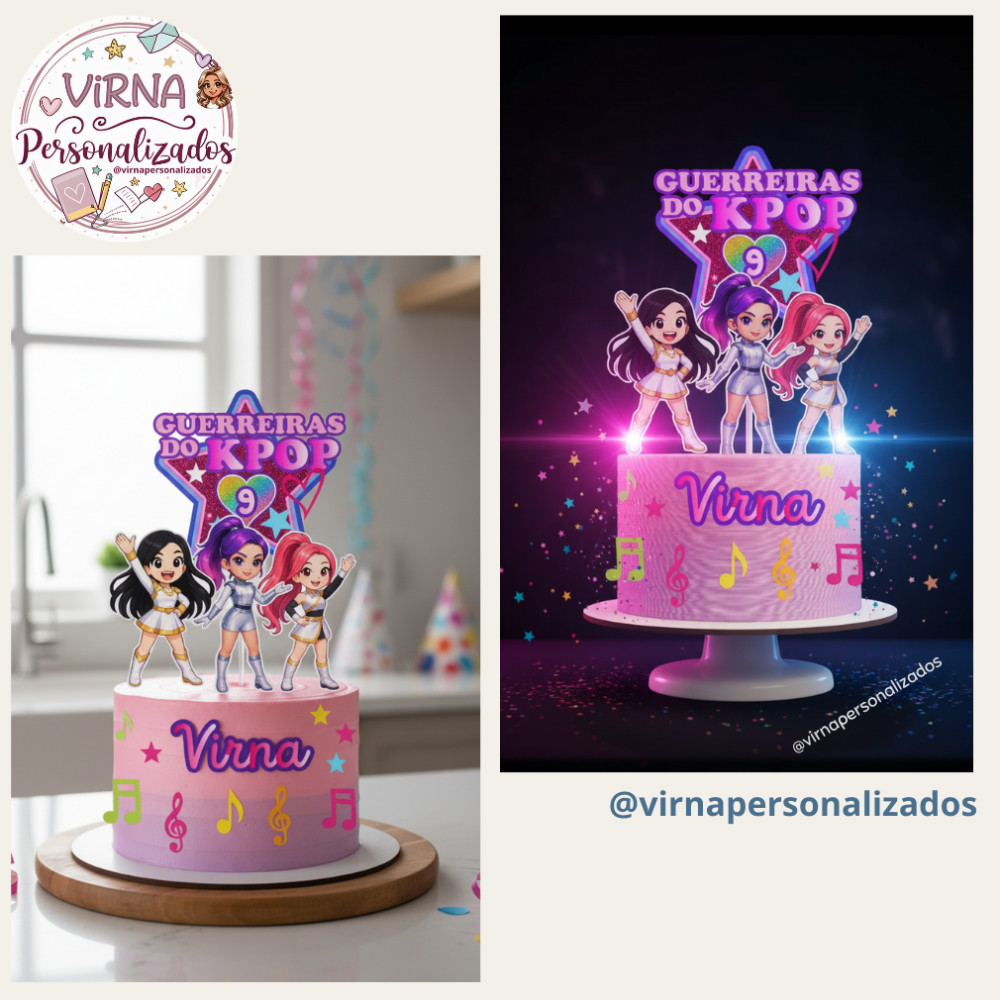 #444 - Arquivo de Corte Topo de Bolo - GUERREIRAS DO K-POP - Facilidade ...