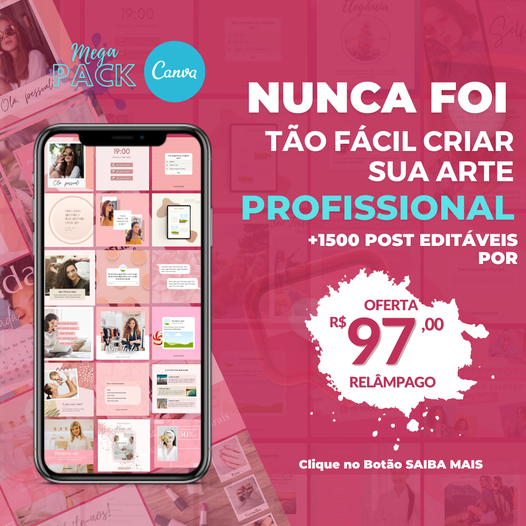 Mega PACK CANVA +3000 Modelos de Posts Profissionais para Redes Sociais - PLR Nacionais
